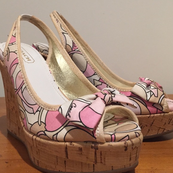 Coach | Shoes | Coach Pink And Cream Wedges | Poshmark